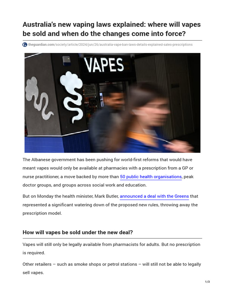 Australia's New Vaping Laws Overview | PDF | Electronic Cigarette ...