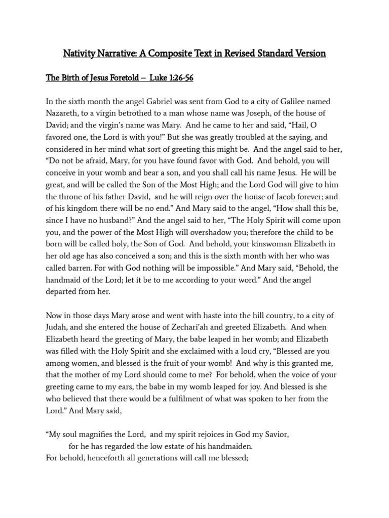 Nativity Narrative - A Composite Text in Revised Standard Version | PDF ...