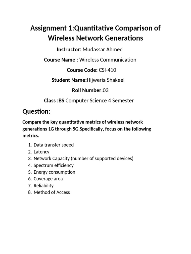 Assignment Wireless Communication 1 | PDF | Wireless | Computer Network