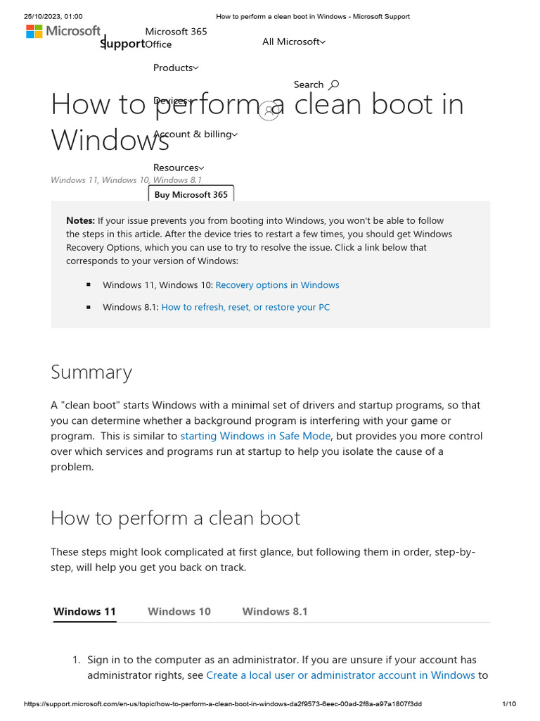 WINDOWS 11 How To Perform A Clean Boot in Windows - Microsoft Support | PDF | Booting ...