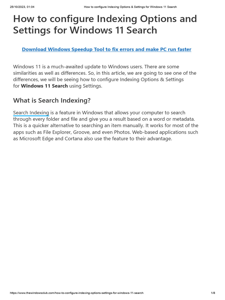 Windows 11 Search Indexing Guide | PDF | Microsoft Windows | Operating ...