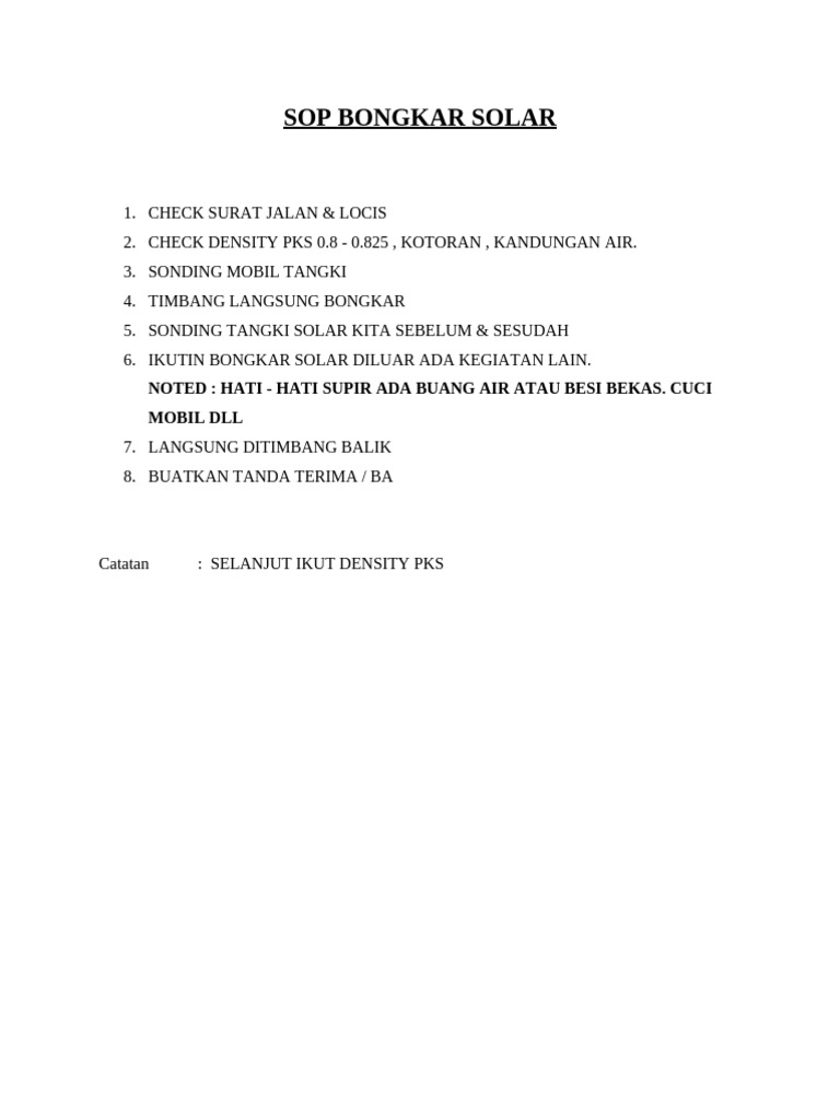 Sop Bongkar Solar | PDF