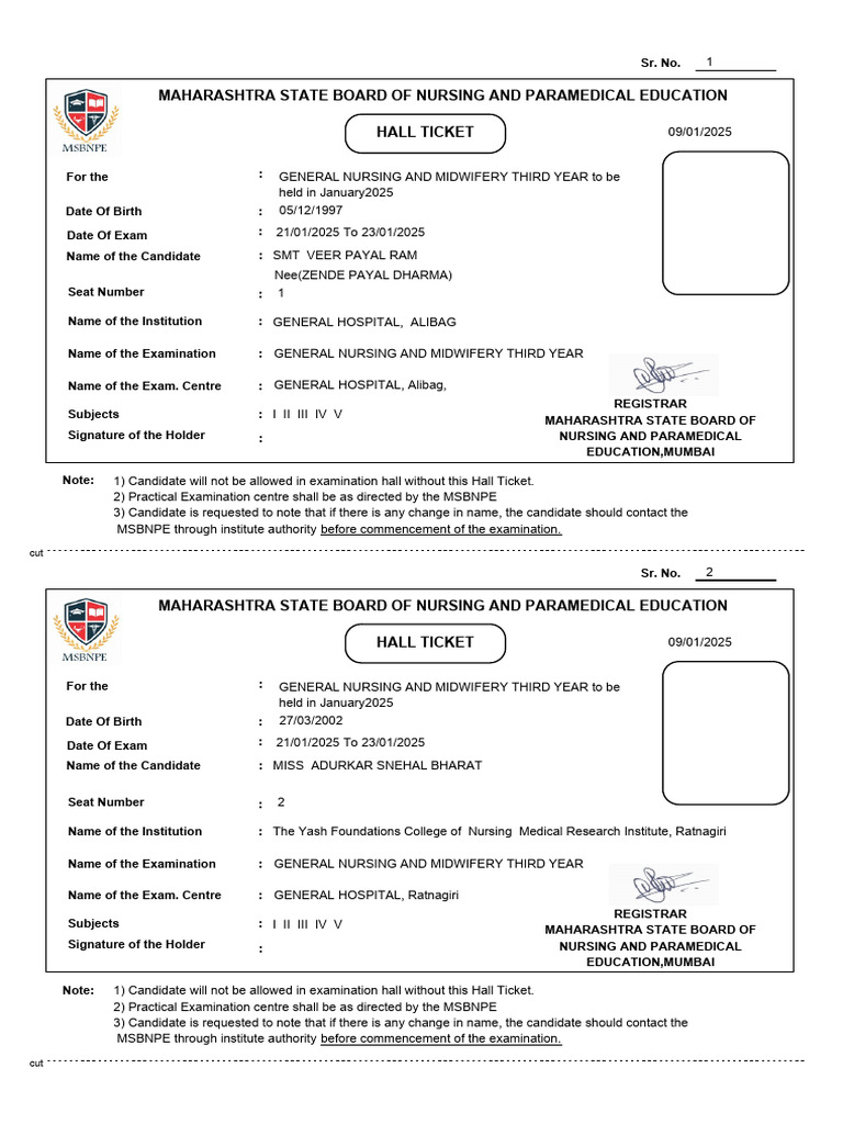 Gnm-3rd Irrg Hall Ticket 2023-24 | PDF | Nursing | Paramedic