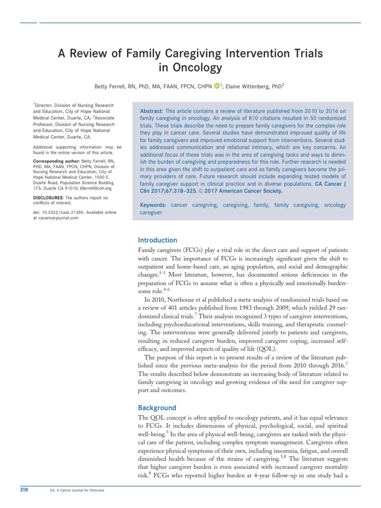 A Review of Family Caregiving Intervention Trials in Oncology | PDF ...