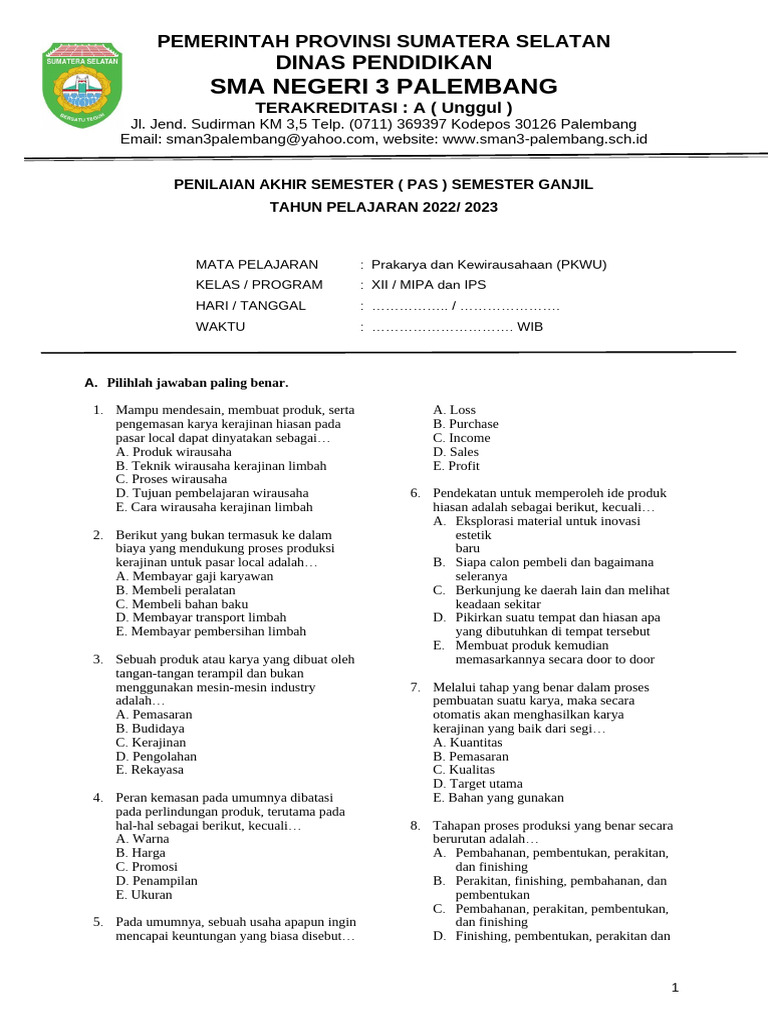 Lembar Soal Pkwu | PDF