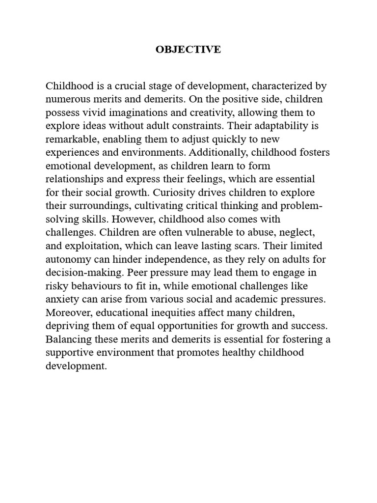 Merits and Demerits of Childhood Explained | PDF | Psychological ...