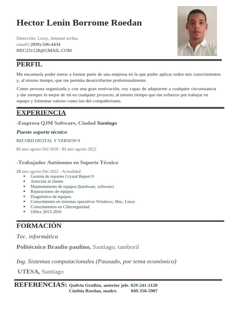 Curriculum Hector Lenin Borrome Roedan | PDF