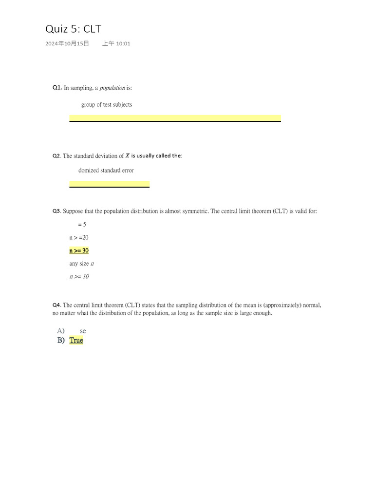 Quiz CLT | PDF