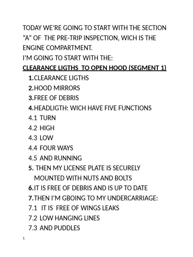 Pre-Trip Engine Inspection Guide | PDF