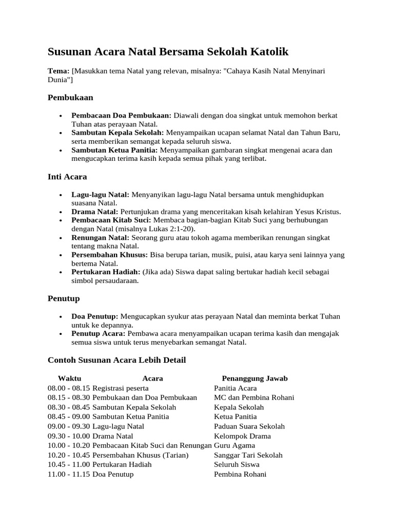 Susunan Acara Natal Sekolah Katolik | PDF