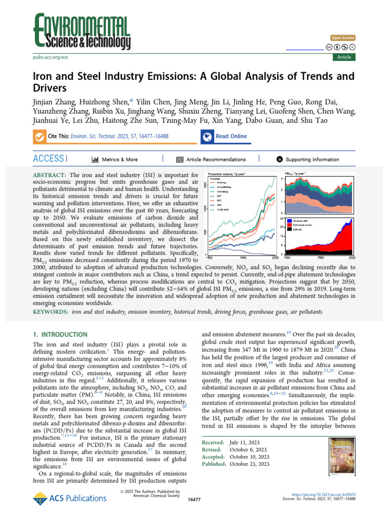 Zhang Et Al 2023 Iron and Steel Industry Emissions A Global Analysis of ...