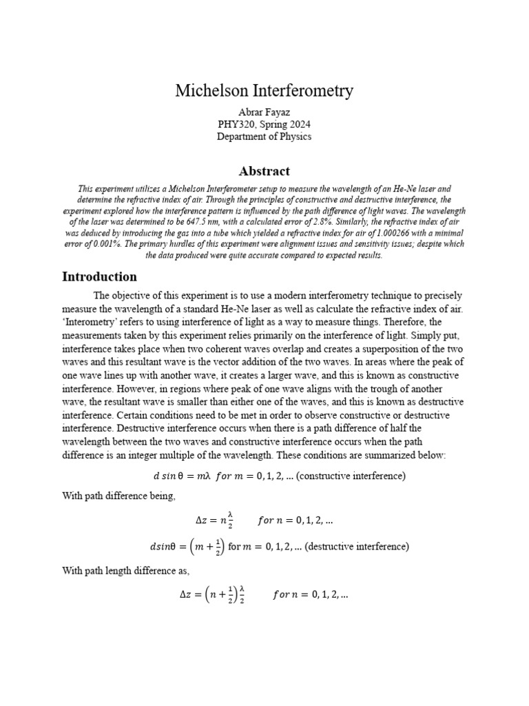 Physics experiment | PDF | Interferometry | Wavelength