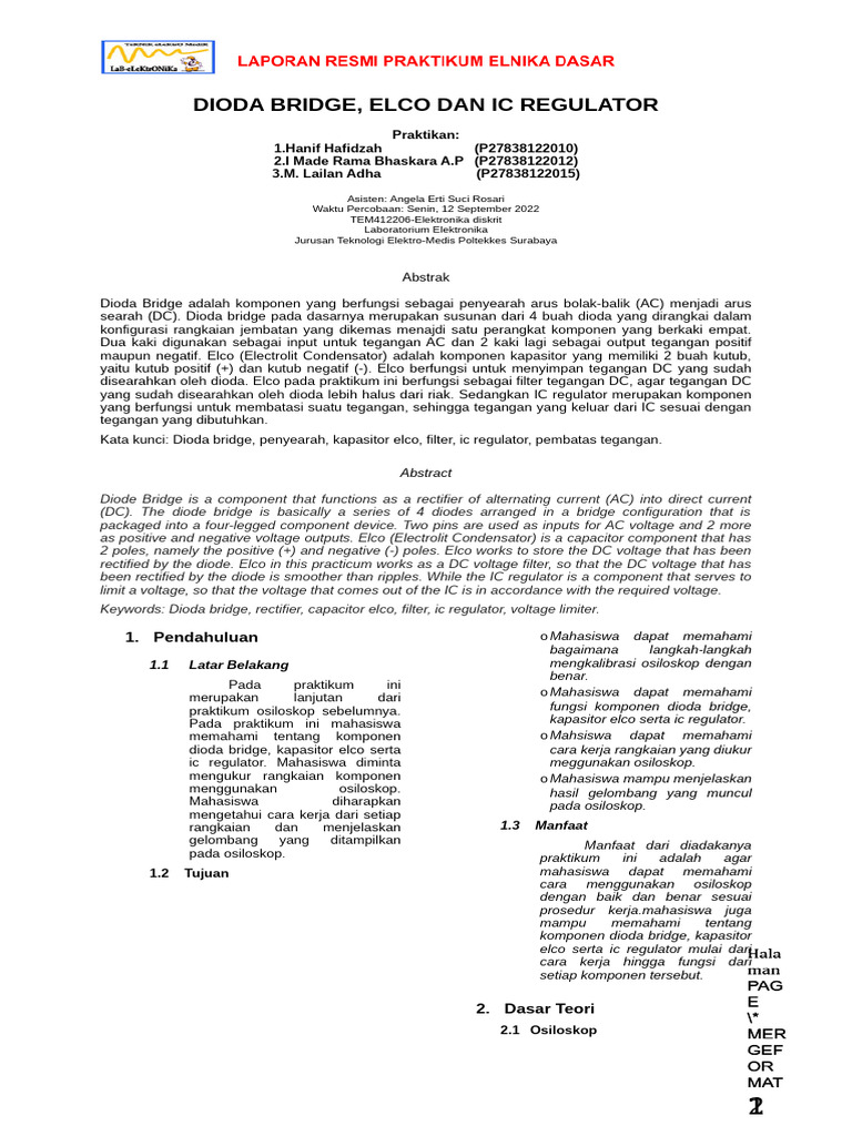 Praktikum Dioda Bridge dan IC Regulator | PDF
