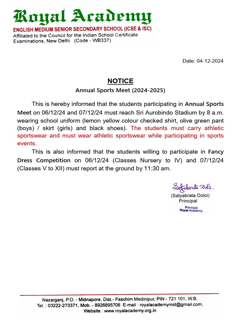 Annual Sports Meet Notice 2024 | PDF