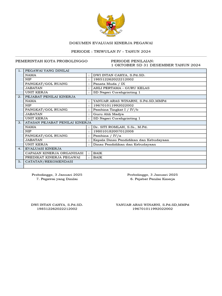 Intan Dokumen Evaluasi TW 4 SKP 2025 | PDF
