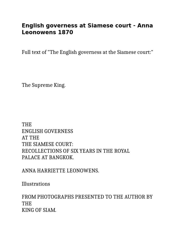 English Governess at Siamese Court - Anna Leonowens 1870 | PDF