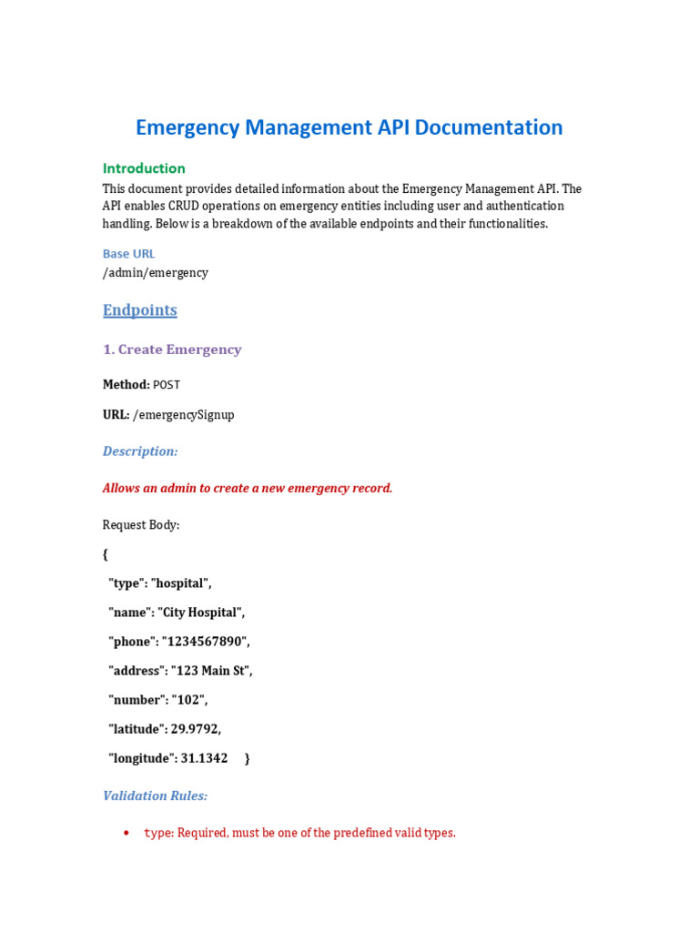 Emergency Management API Documentation | PDF | Computing | Information Technology