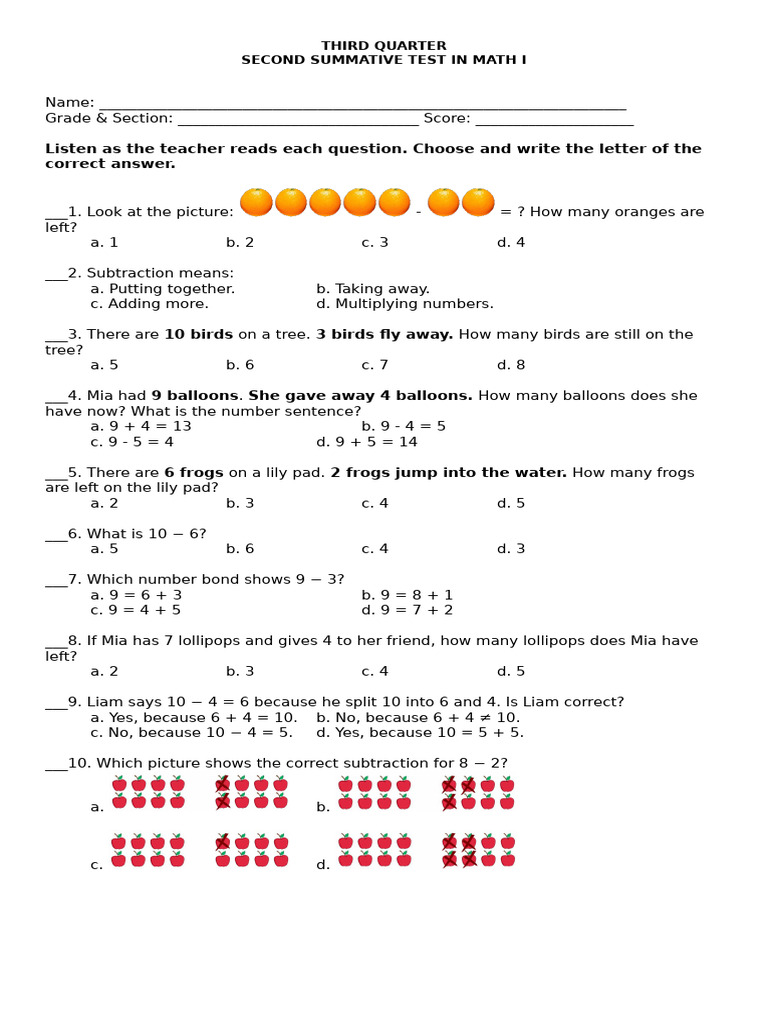 Q3 3-4 Summatuve Test MATH 1 | PDF