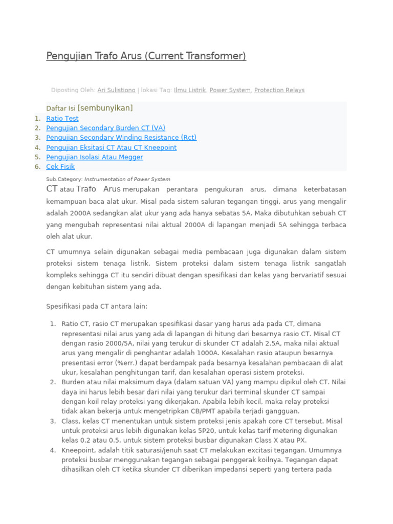 Pengujian Trafo Arus | PDF