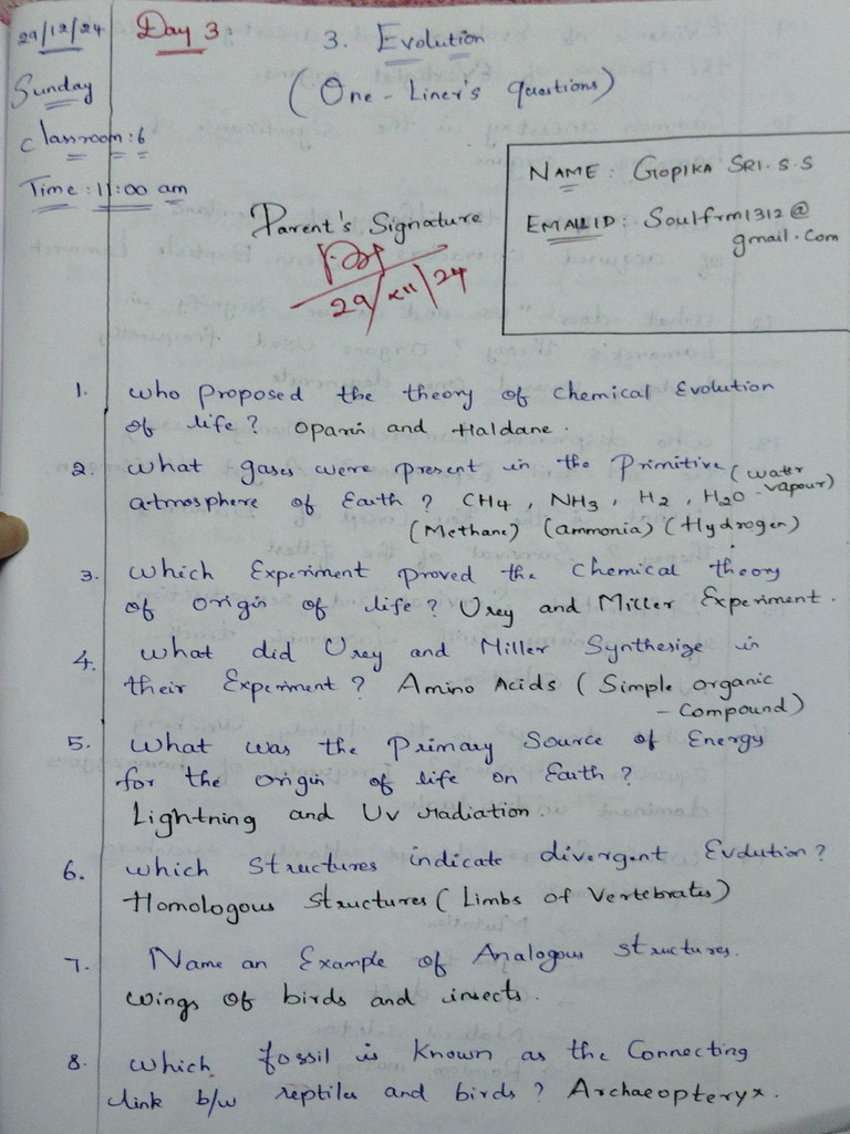 Day 3 Task (Evolution One Liner Questions) | PDF