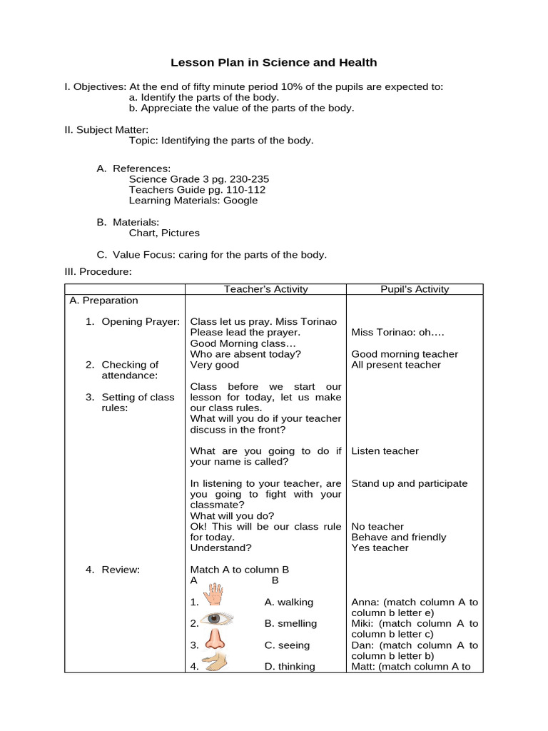 Lesson Plan in Science and Health | PDF | Lesson Plan | Teachers