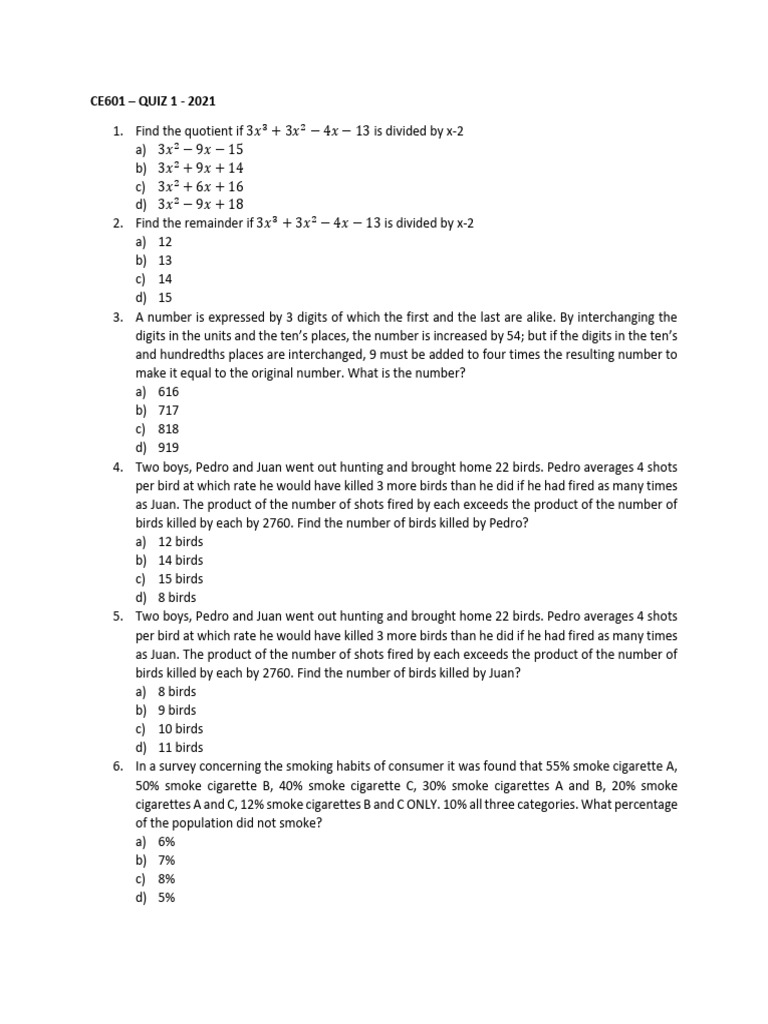 CE601-QUIZ 1 - 2021 | PDF | Circle | Elementary Geometry