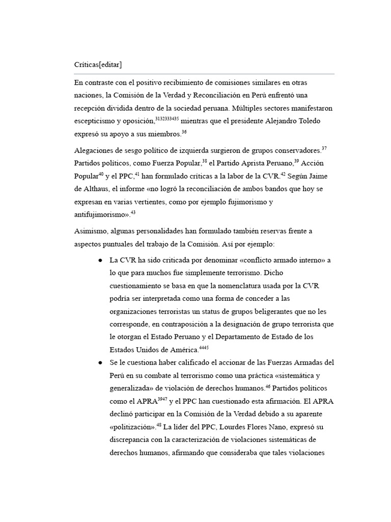 Críticas CVR | PDF | Gobierno | Perú