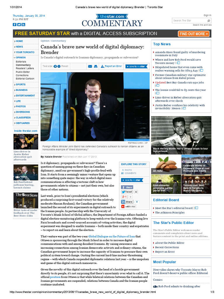 Canada's Brave New World of Digital Diplomacy - Brender - Toronto Star ...