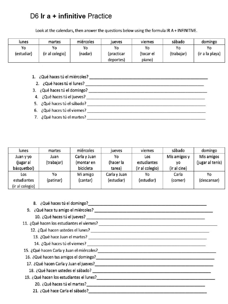 D6 Ir a + Infinitive Practice (Handout) | PDF