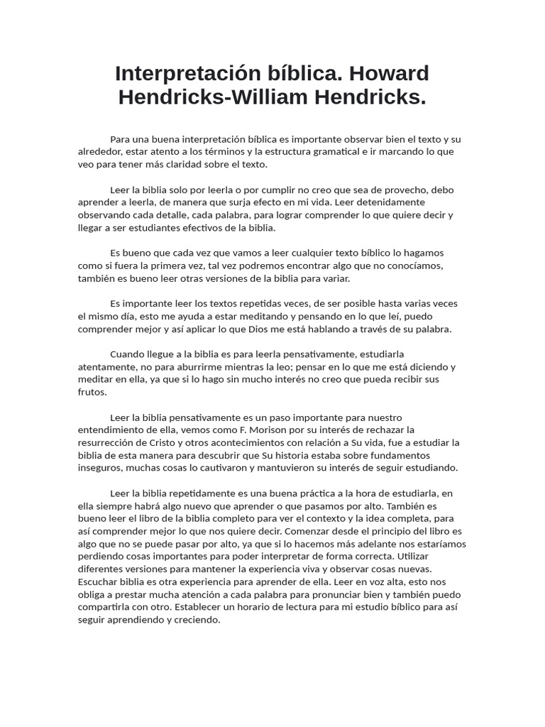 Tarea Interpretación Bíblica. Howard Hendricks-William Hendricks. | PDF | Biblia | Experiencia