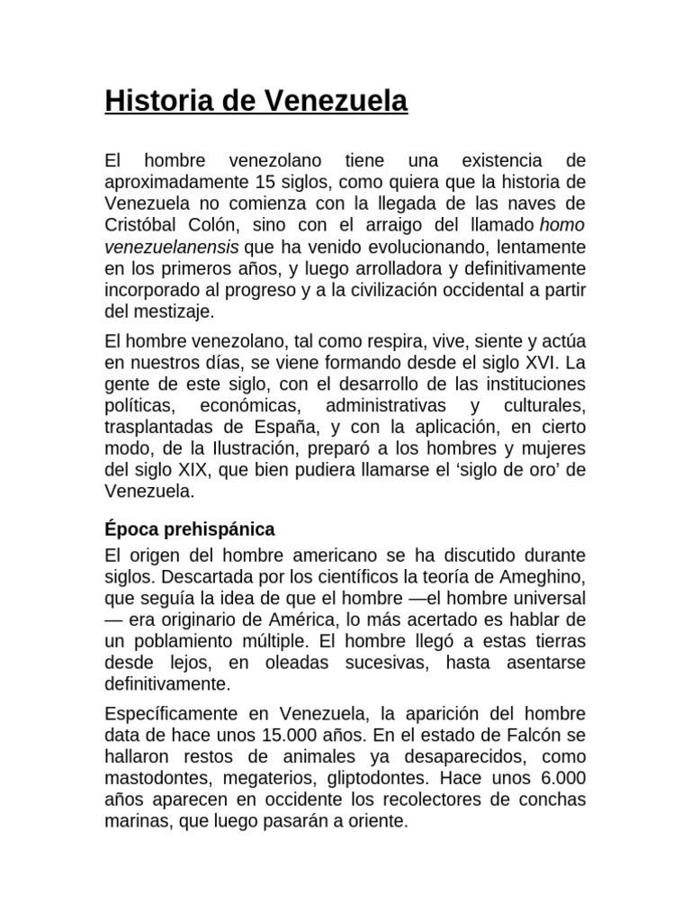 Historia de Venezuela RESUMEN | PDF | Venezuela