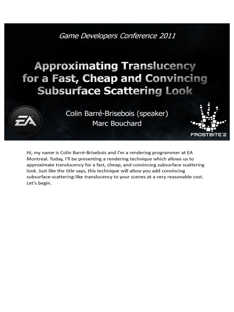 Colin BarreBrisebois Programming ApproximatingTranslucency | PDF | Texture Mapping | Rendering ...