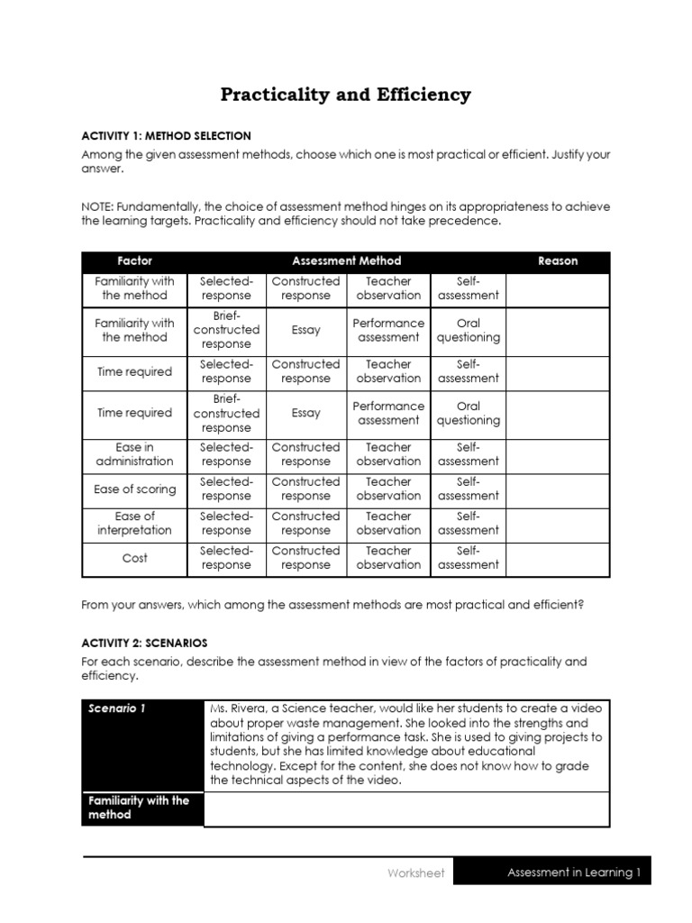 5 - Practicality and Efficiency - Worksheet | PDF | Learning ...