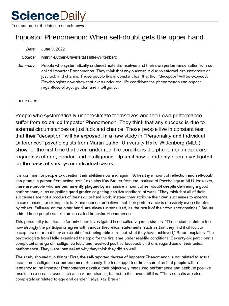 Impostor Phenomenon - When Self-Doubt Gets The Upper Hand ...