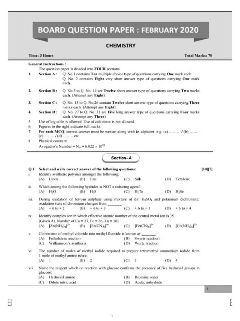 12th Chemistry Board 2020 | PDF