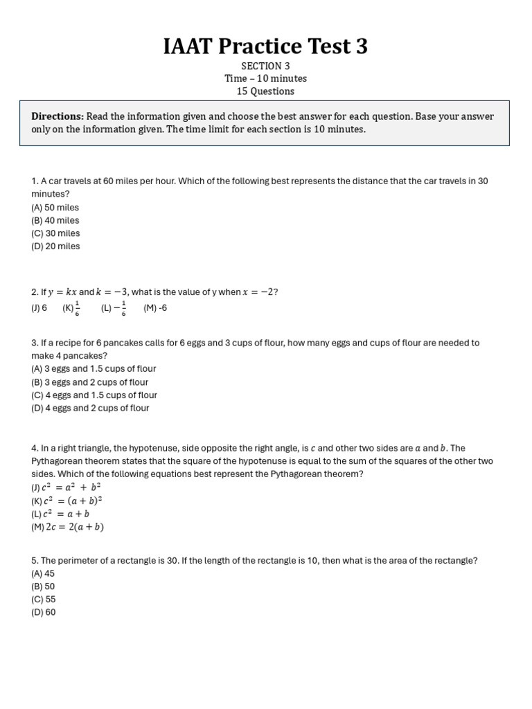 IAAT PRACTICE TEST 3 - Section 3 | PDF | Elementary Geometry ...