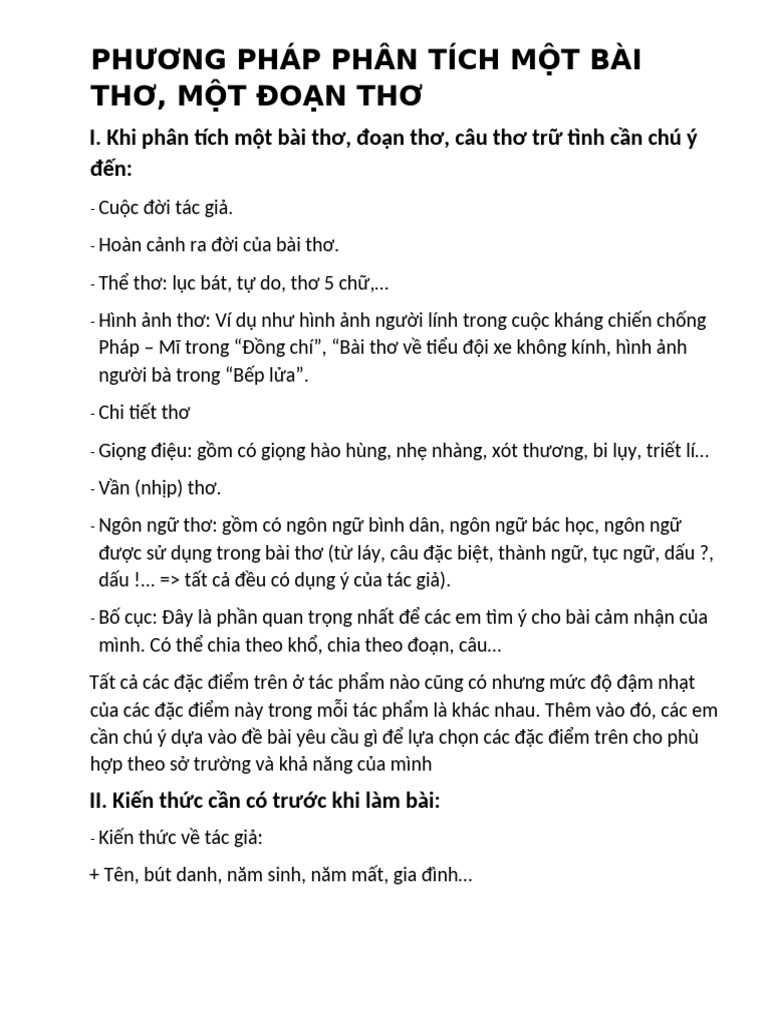 Phuong Phap Phan Tich Bai Tho Doan Tho | PDF