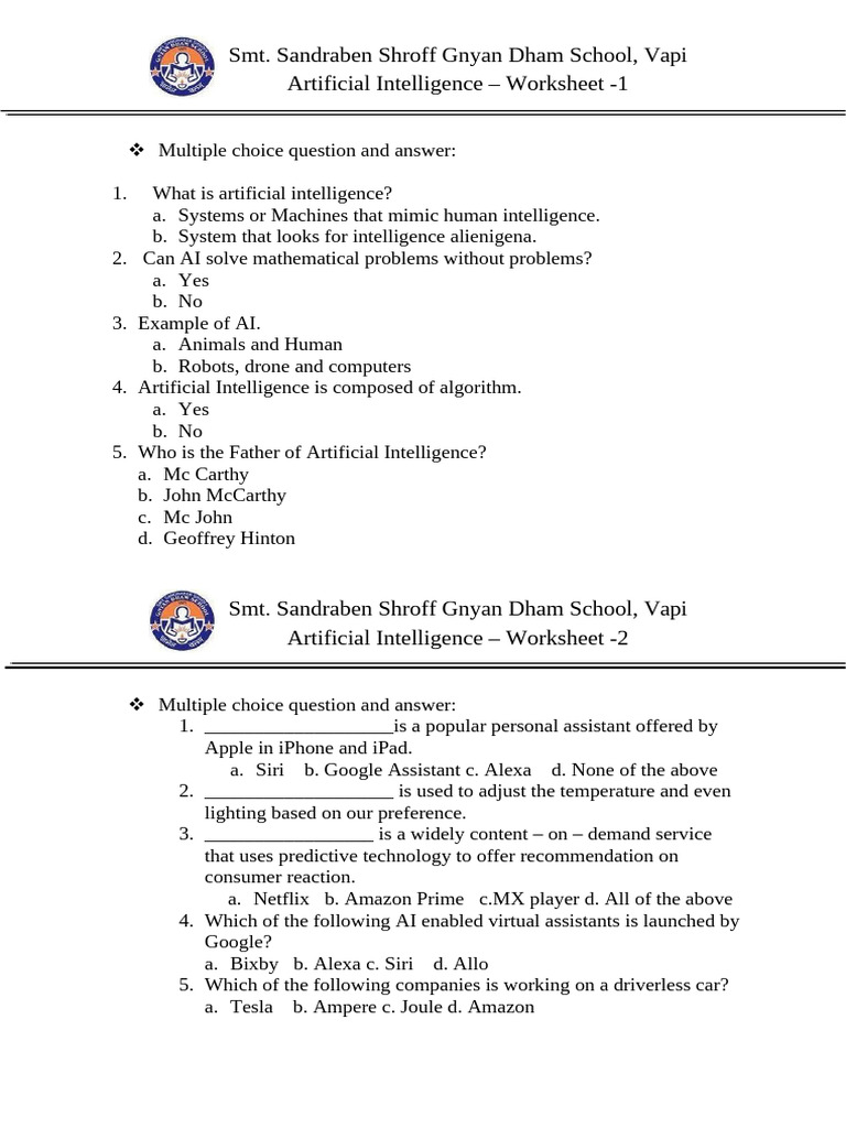 AI WORKSHEET - 1 | PDF