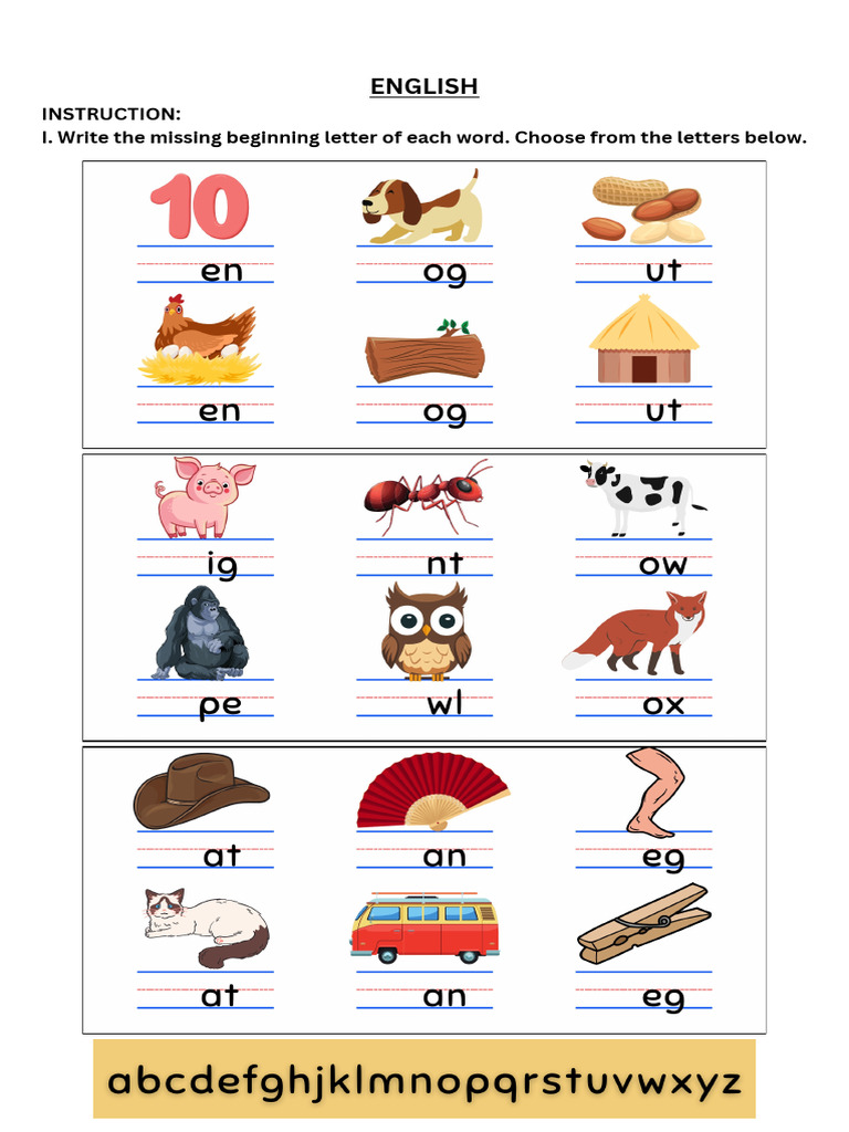INSTRUCTION I. Write The Missing Beginning Letter of Each Word. Choose ...