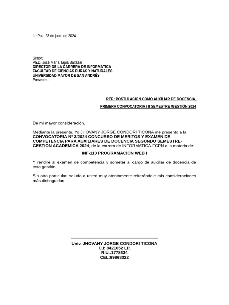 Postulación a Auxiliar de Docencia 2024 | PDF