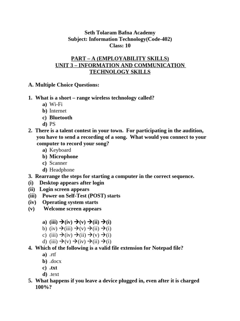 Unit 3 - Information and Communication Technology Skills (Solutions ...