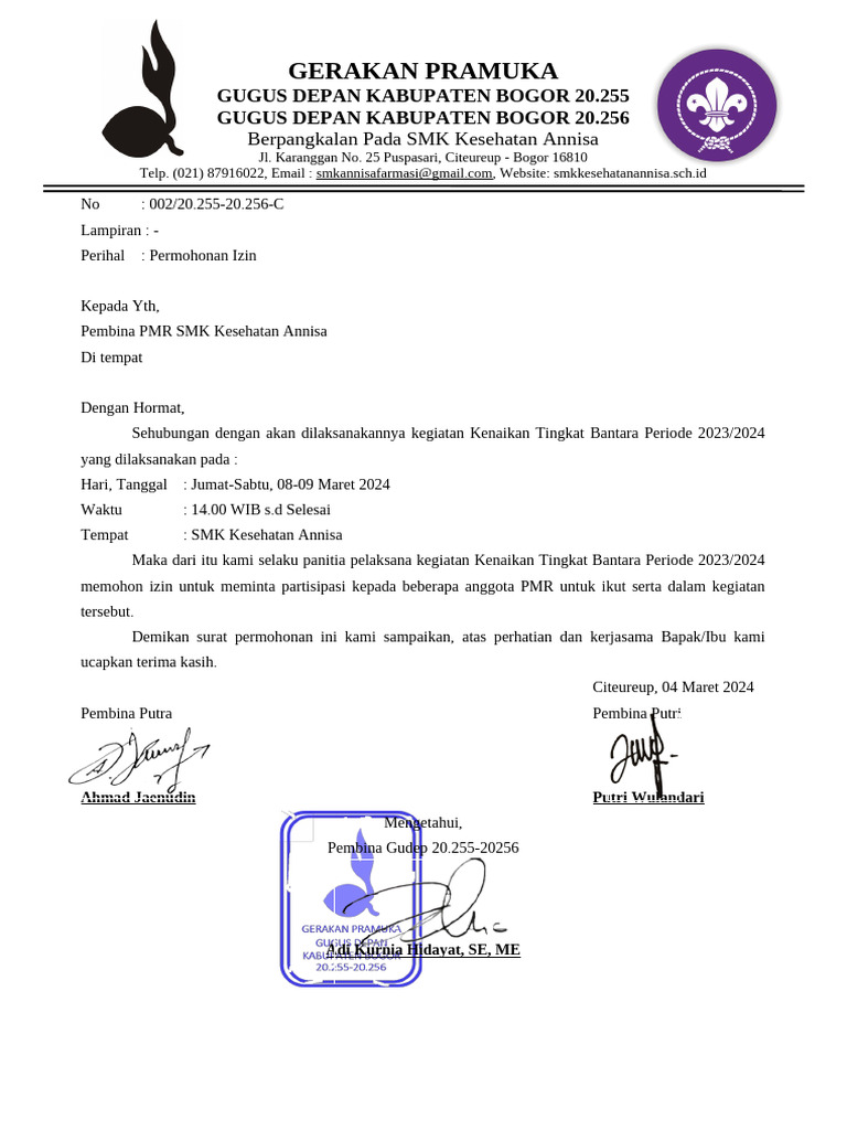 Surat Permohonan Izin Anggota (PMR) | PDF