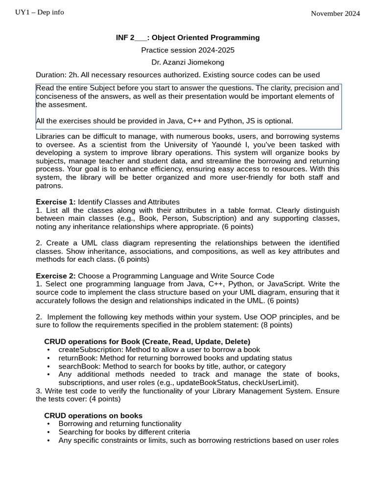 TP-L2-OOP-S1-2024-2025 | PDF | Class (Computer Programming) | Method (Computer Programming)
