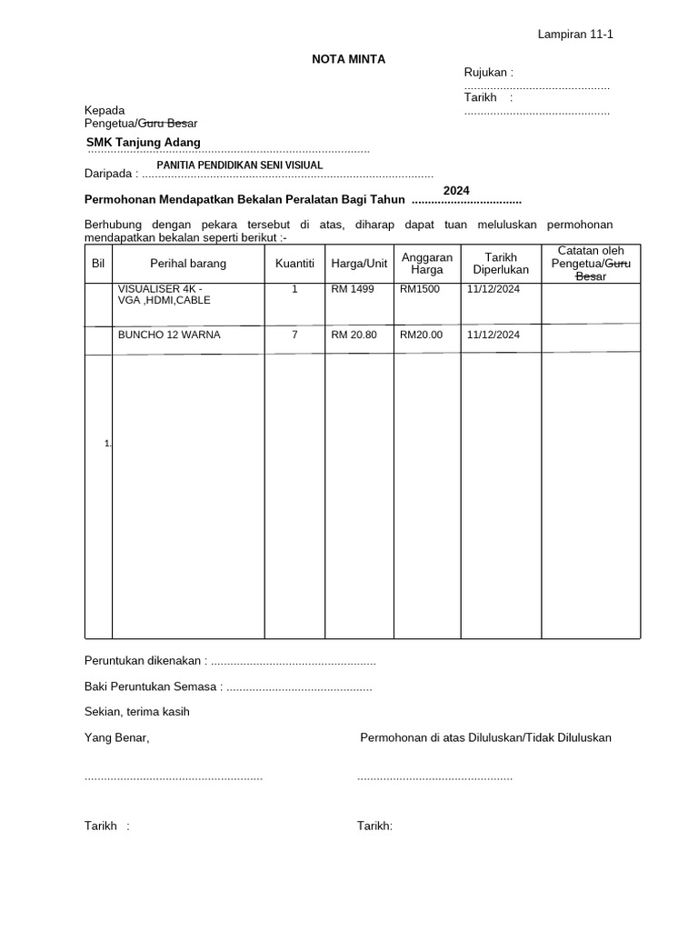 (PANITIA PSV) - Nota minta 2024 | PDF