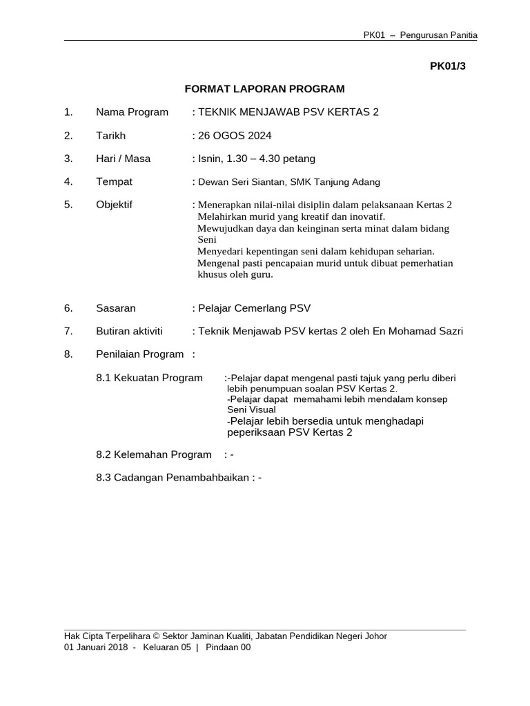 Laporan Program Teknik Menjawab PSV 2024 | PDF