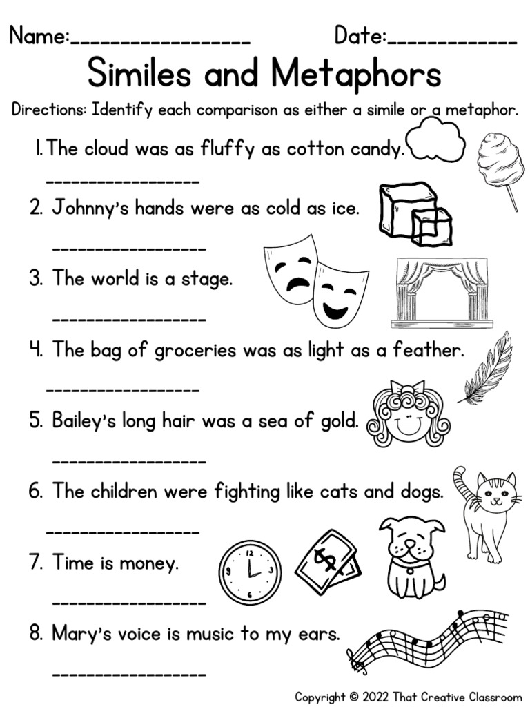 Similes and Metaphors Worksheet | PDF