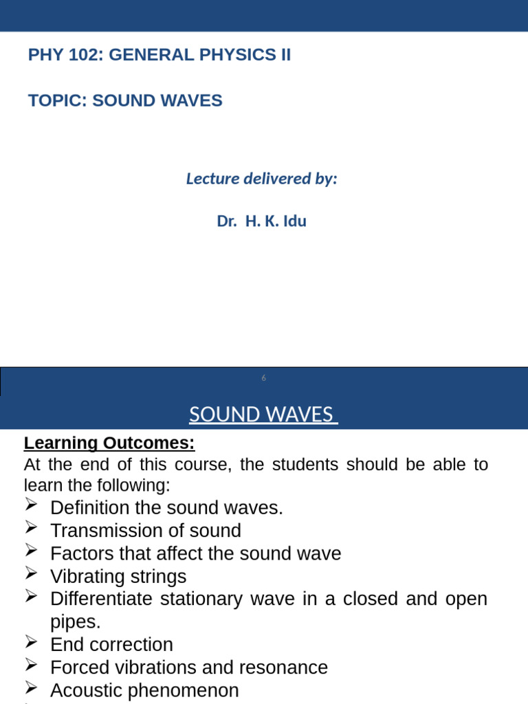 Phy 102 Lecture Note Dufuhs | PDF | Sound | Waves