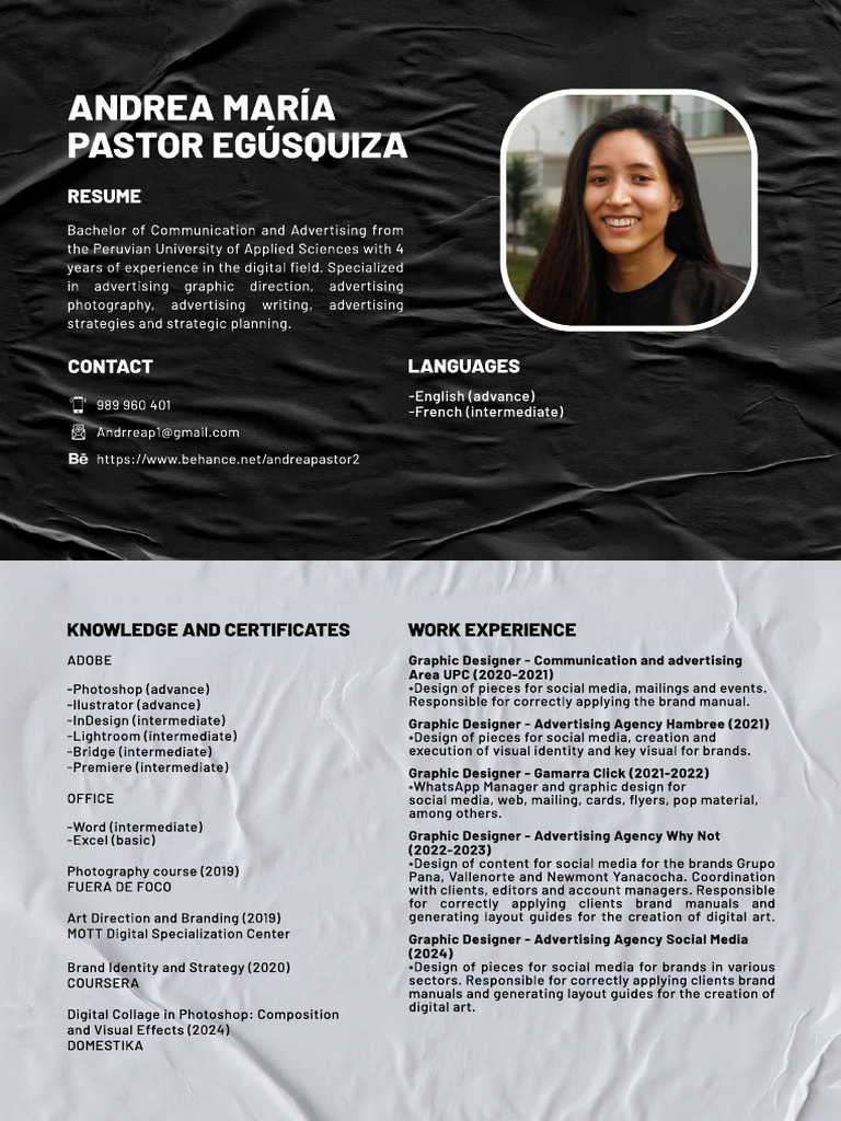 CV_Andrea Pastor Egúsquiza_English | PDF | Adobe Software | Adobe Creative Suite