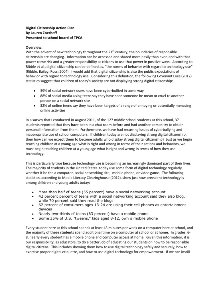 Digital Citizenship Action Plan | Download Free PDF | Cyberbullying ...