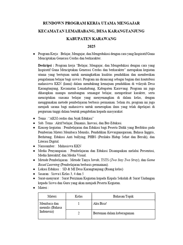 Rundown & Pembagian Mengajar | PDF